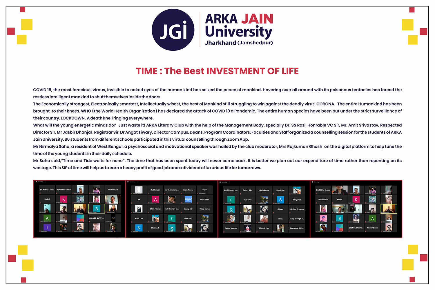 Time the best management of life write up – ARKA JAIN UNIVERSITY